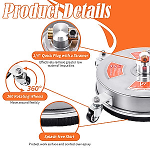 M MINGLE 14'' Pressure Washer Surface Cleaner Attachment, Pressure Washer Undercarriage Cleaner, Under Car Wash