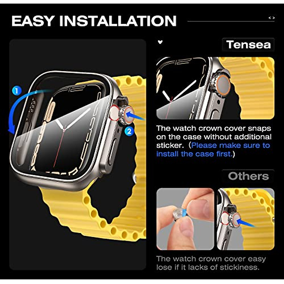 Tensea for Apple Watch Screen Protector Case Series SE 2nd SE 6 5 4 44mm【Apple Watch Ultra Style Case】, iWatch Protective Face Cover Look Like Ultra with Tempered Glass Film for Women Men (Titanium)