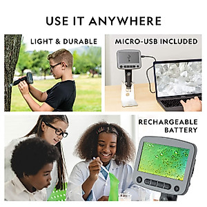 National Geographic Digital Microscope for Kids – 40-Piece Handheld Microscope, Lightweight, Portable, Capture 1080p Photos & Video on Micro SD Card, Tilting 4.3-Inch LCD Screen, 800x Magnification