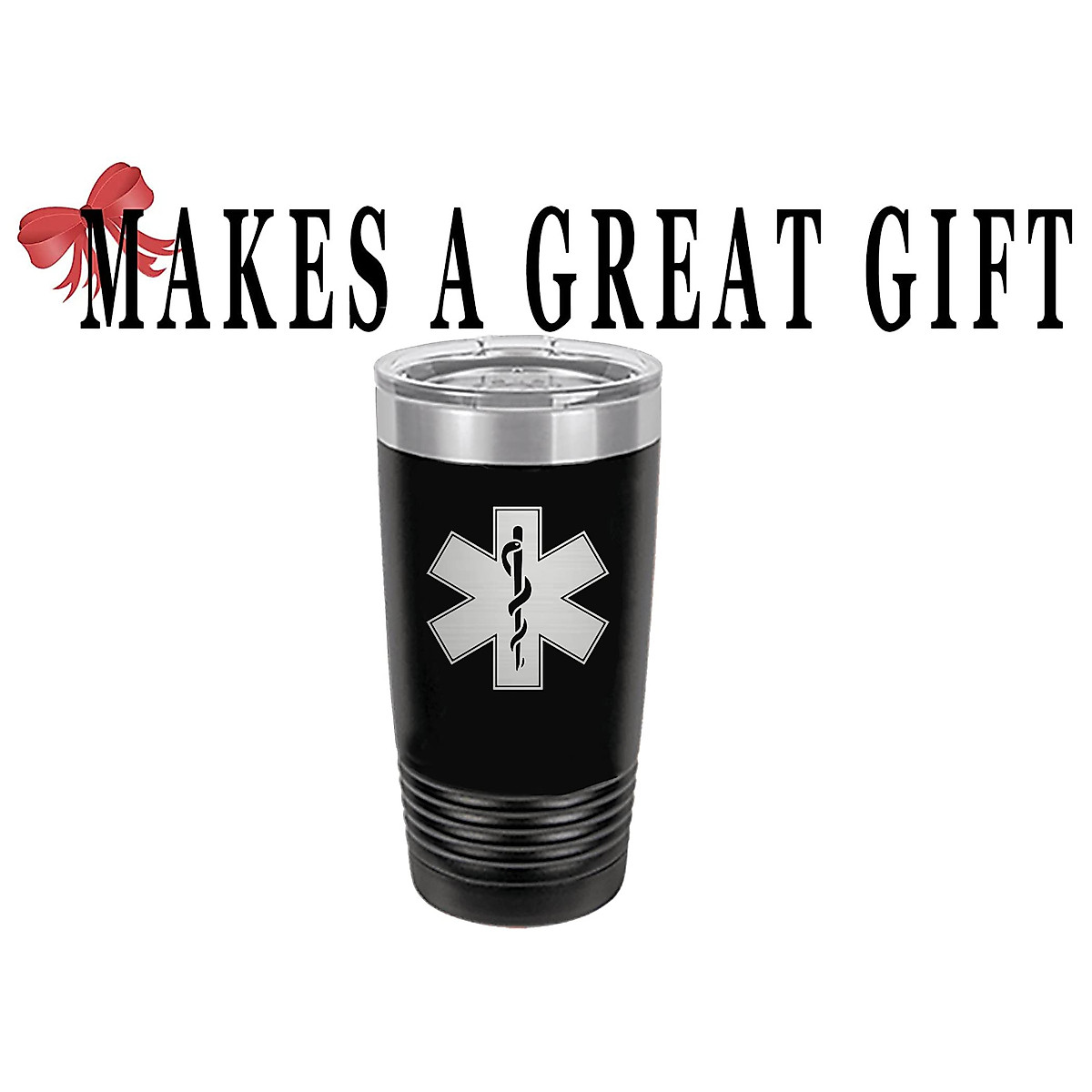 Rogue River Tactical EMT EMS Star of Life 20 Oz. Travel Tumbler Mug Cup w/Lid Paramedic (Black)
