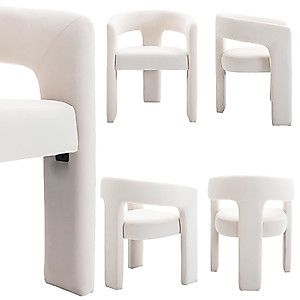 Wahson Set of 4 Velvet Fabric Upholstered Open-Back Dining Chairs, Modern Kitchen Armchair for Dining Room, Ivory