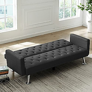 Convertible Folding Futon Sofa Bed, Grey Fabric Sleeper Sofa Couch for Compact Living Space