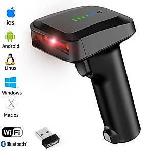 Alacrity Bluetooth Barcode Scanner Wireless 1D Laser Barcode Reader with Battery Level Indicator, 3 in 1 Bluetooth & 2.4GHz Wireless & USB Wired Bar Code Scanner