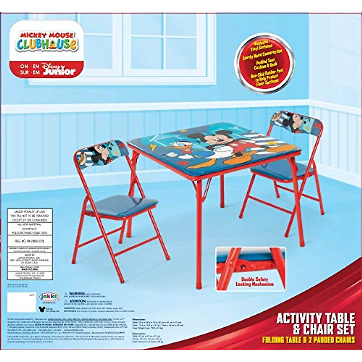 Mickey Mouse Activity Table Sets – Folding Childrens Table & Chair Set – Includes 2 Kid Chairs with Non Skid Rubber Feet & Padded Seats – Sturdy Metal Construction