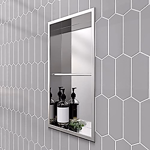 Odass | Shower Niche | 24" X 12" | NO Tile Needed | Rectangular Stainless Steel #304 Niche | Brush Recessed Single Shelf Organizer | Bathroom Storage for Shampoo Bottle |