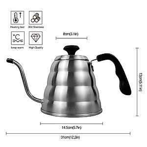 TRINIDa Gooseneck Kettle for Pour Over Coffee and Tea, 26 fl oz with Thermometer, Stainless Steel Triple Layer Bottom, Precision Pour Drip Spout, for all Stove Tops