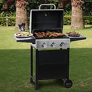MASTER COOK Classic Liquid Propane Gas Grill, 3 Bunner with Folding Table, Black