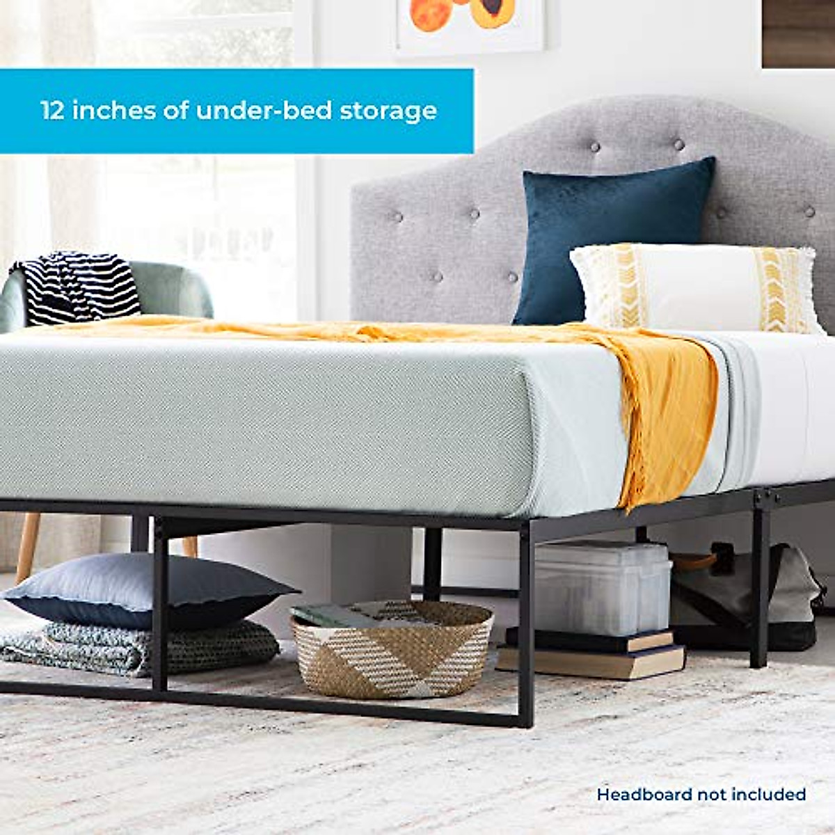 Linenspa 14 Inch Metal Platform California King Bed Frame with Storage Space Under Frame, California King Platform Bed Frame, No Box Spring Needed