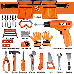 TOY Life Kids Tool Set for Boy Ages 4-6 with Kids Tool Belt, Toddler Tool Set, Tools for Kids, Kids Tool Box, Toy Tool Set with Drill, Kids Construction Toys, Kids Tape Measure, Kids Power Tool Kit