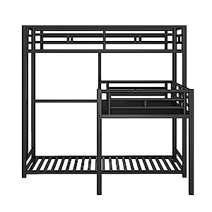 TARTOP Metal Triple Bunk Bed Twin Size, L-Shaped Metal Triple Bunk Bed Frame, 3 Beds Bunk Bed for Kids Teens Adults - Black