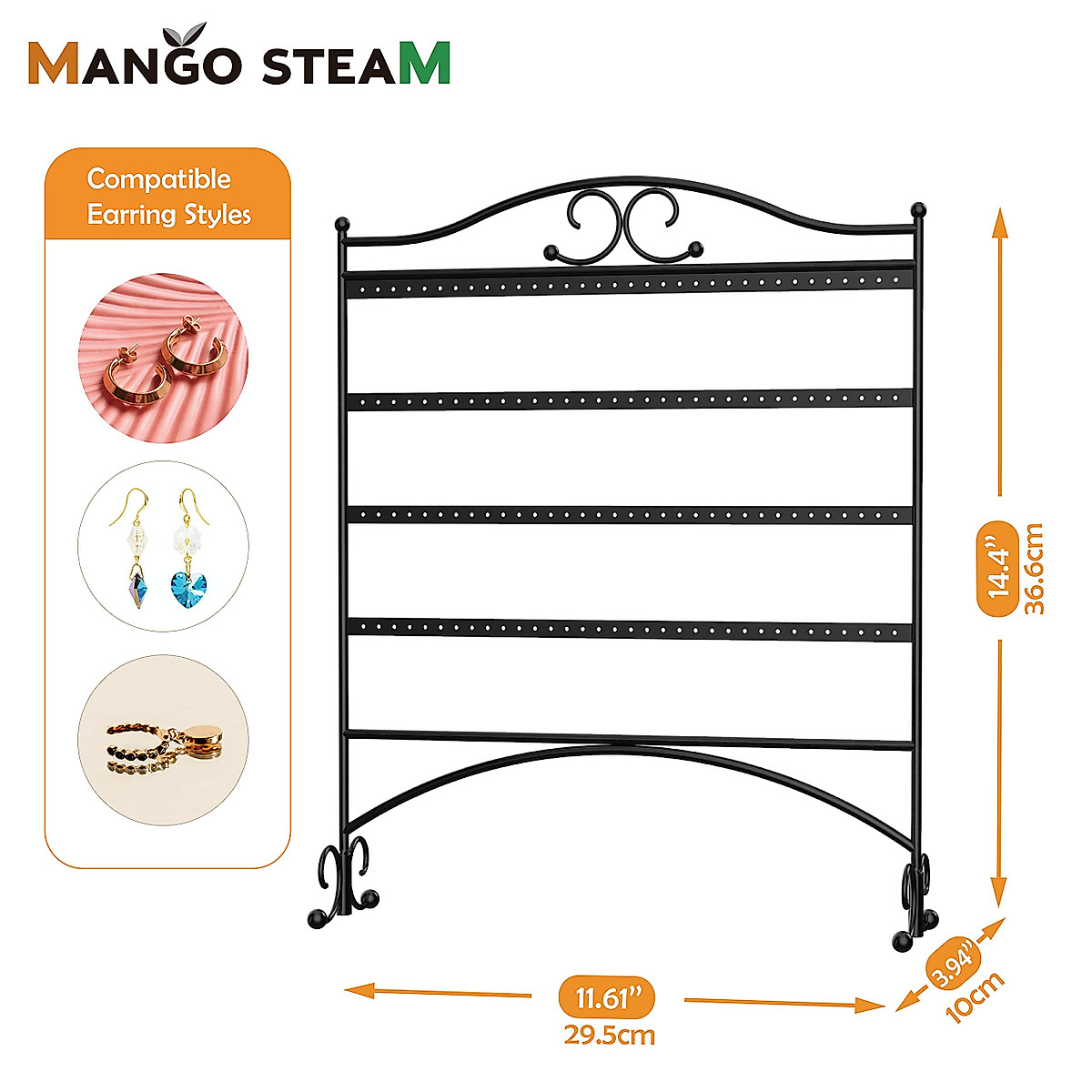 Mango Steam Jewelry Organizer for Hanging Earrings, Black