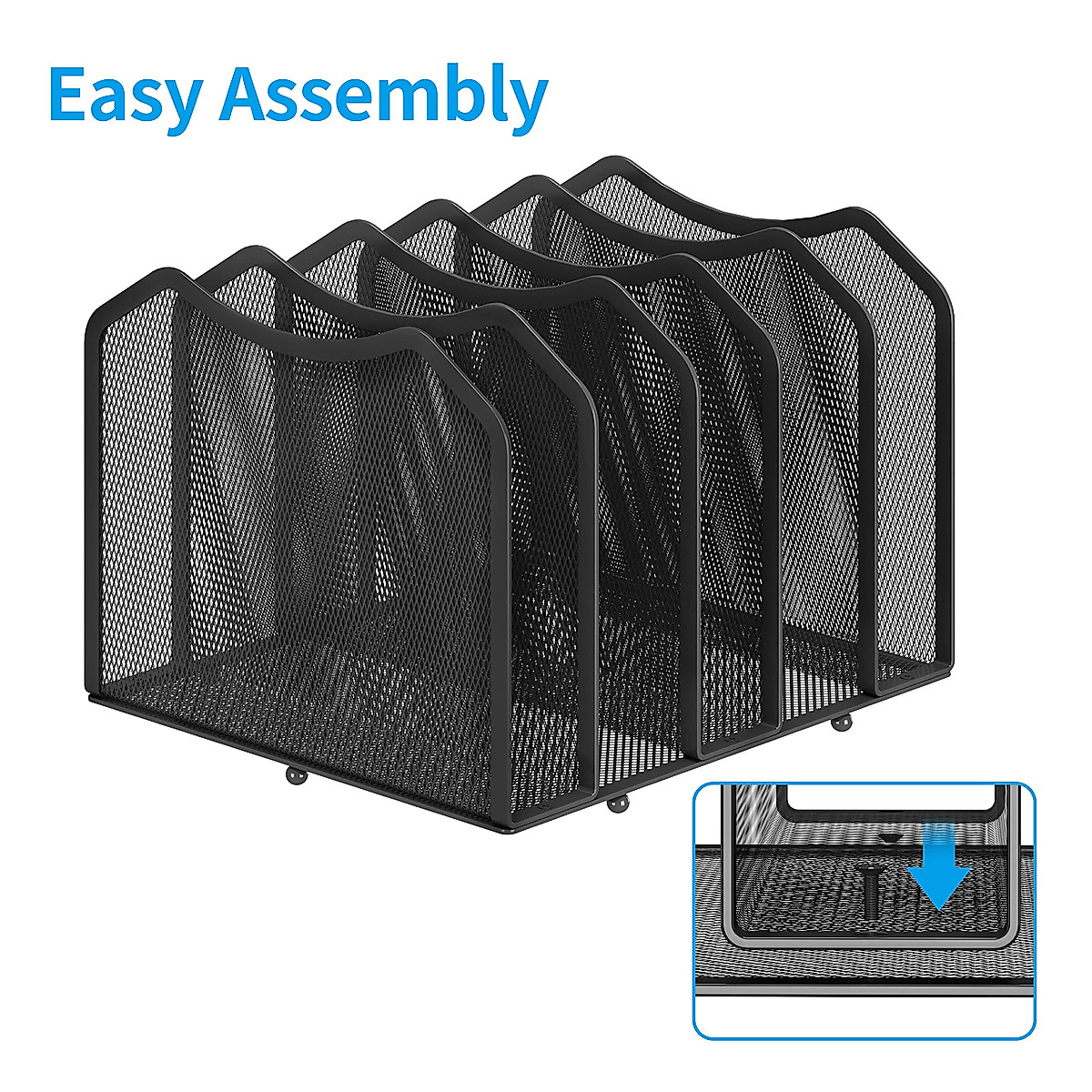 Simple Trending 2 Pack Mesh Desktop File Sorter Organizer, 5-Section Bookshelf for Desk Home Office, Black