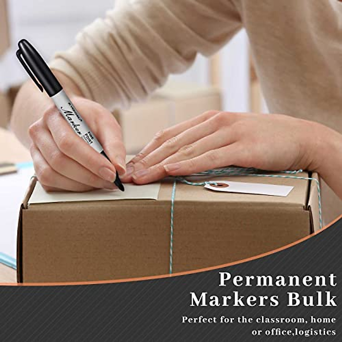 Epakh 200 Pack Permanent Markers Bulk Black Permanent Marker Set Fine Point Marker Pens Waterproof Markers Smear Proof Pens Works on Plastic, Wood, Stone, Metal and Glass(Black)