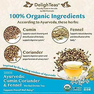 DelighTeas Organic Digest & Detox CCF Tea | Ayurvedic Cumin, Coriander, Fennel Loose Leaf Tea for Digestion, Detox, Cleanse | USDA Organic, Non-GMO, Caffeine Free, Sugar Free | 20 Servings, 1.5 oz.