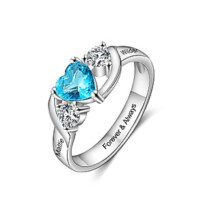 Personalized Promise Rings for Her with Simulated Birthstone Couples Names Love Forever Engagement Rings for Women (6)