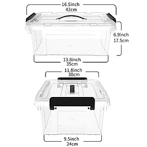 Cetomo Lidded Storage Bin with Handle, Tote Organizing Container with Durable Lid and Secure Latching Buckles, Stackable and Nestable, Plastic, 16 Quart-6 Pack, Clear
