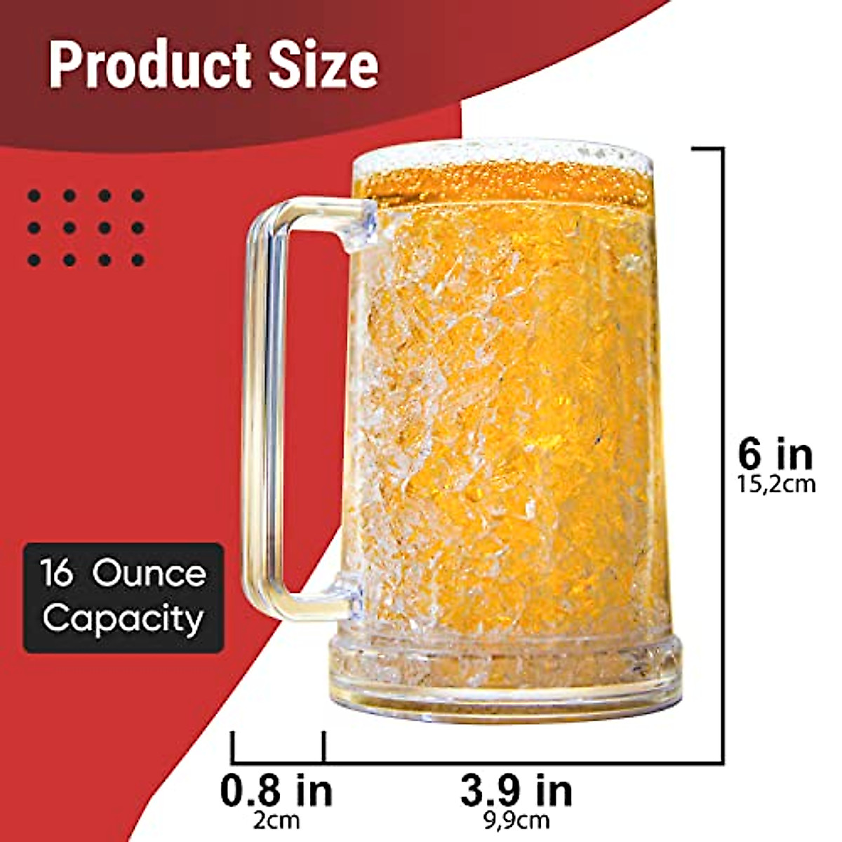 Granatan Set of 2 Frozen Beer Mugs For Freezer, Double Walled Beer Mugs With Handles, 16oz Clear Frozen Beer Mugs