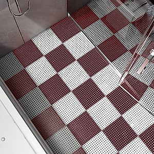 16Pack 11.8 x 11.8 Inch Interlocking Rubber Floor Tiles Non-Slip Shower Pool Deck Tiles for Flooring, Soft PVC Splicing Modular Cushion Mat Drainage Mats for Patio Garage Kitchen Bathroom (Brown)