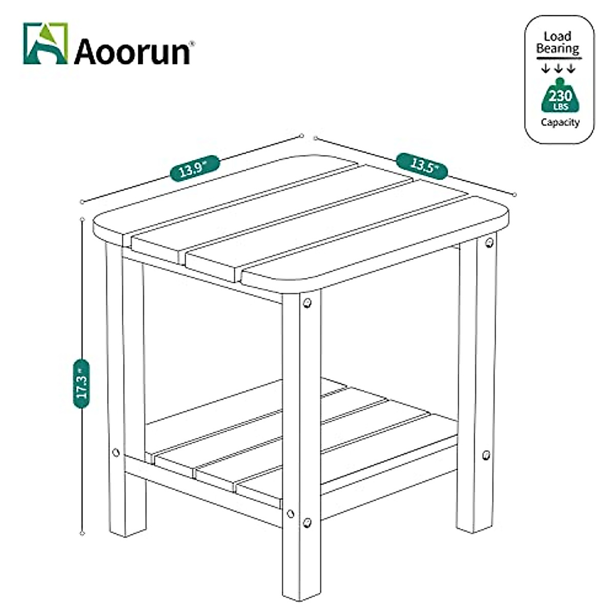 Aoorun Adirondack Square Side Table, 2-Tier Poly Patio end Table, Modern Small Side Table for Patio, Porch-White