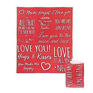 EasyFluffy I Love You Blanket - Girlfriend Gifts for Girlfriends and Boyfriends - Inspirational Blankets for Women - Couples Blanket - Love Gifts - Hug Blanket, Throw 50” x 60” (Red)