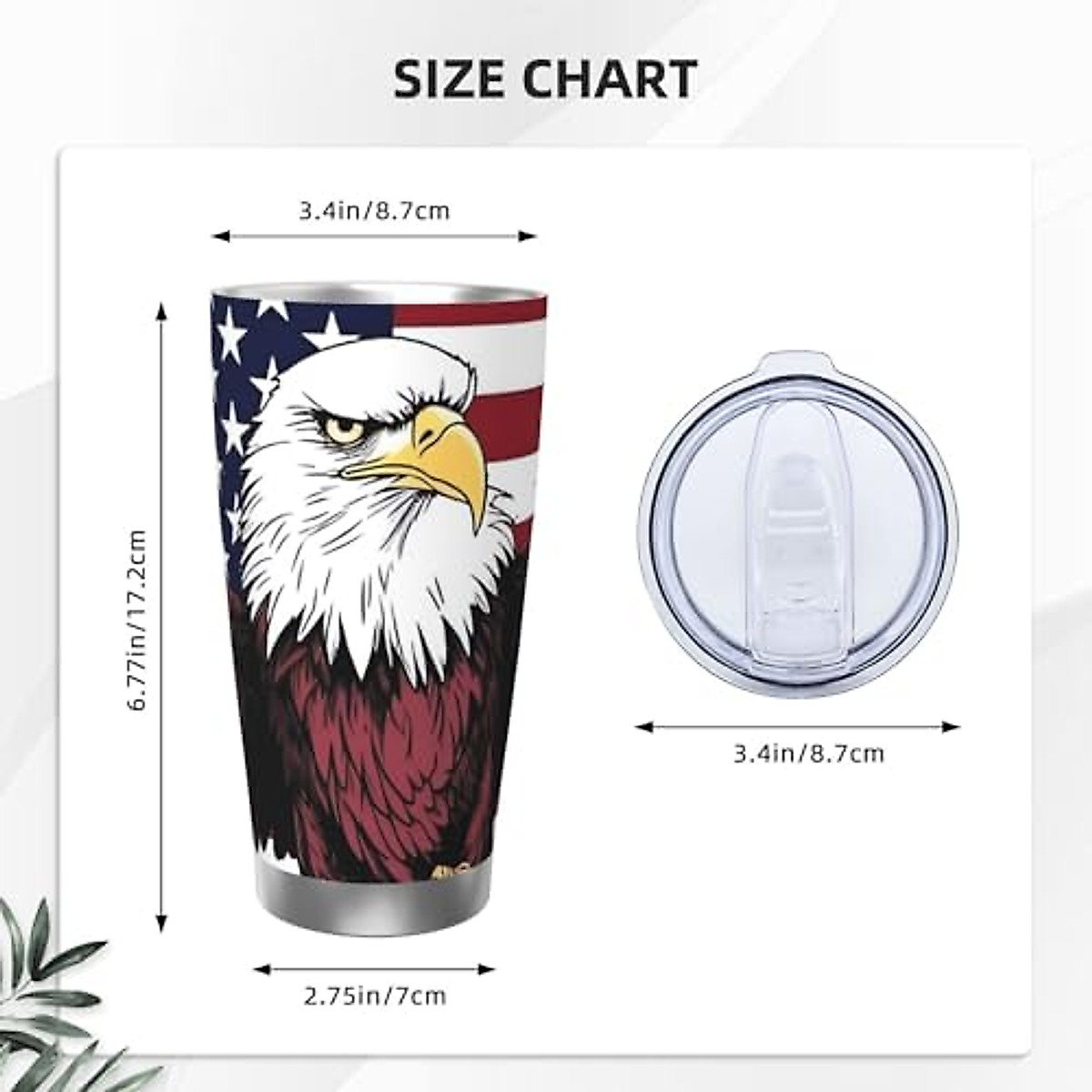 American National Flag with Eagle Tumbler with Lid and Straw 20oz Stainless Steel Car Cup for Hot and Cold Drinks, Double Wall Insulated Travel Coffee Mug Reusable Drink Thermos Cup Birthday Gifts