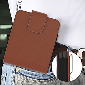 NKase Holster Case for Samsung Galaxy Z Flip 5,Z Flip 4,Z Flip 3,Motorola Razr 2024 Case,Samsung Z Flip 5 Case Belt Clip Holster,Motorola Razr 2023 Case,Motorola Razr Plus Leather Pouch, Brown