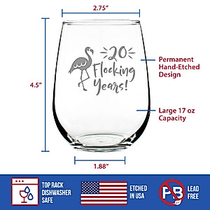 20 Flocking Years - Funny Flamingo Stemless Wine Glass Gift for 20th Wedding Anniversary or Reunion - Large