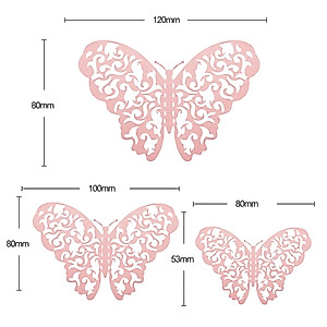 3D Butterfly Wall Stickers, Removable Metallic Wall Decals Fridge Sticker Room Mural Decoration for Kids Bedroom Nursery Classroom Party Wedding Decor DIY Gift, Rose Gold, 36Pcs