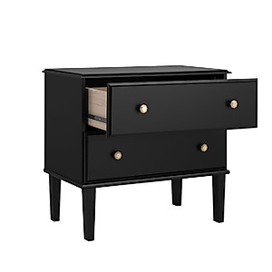 Prepac Lux Nightstand Bedside Table, Black Nightstand for Bedroom, End Table with 2 Drawers 16" D x 27.75" W x 25" H, BDNR-2302-1