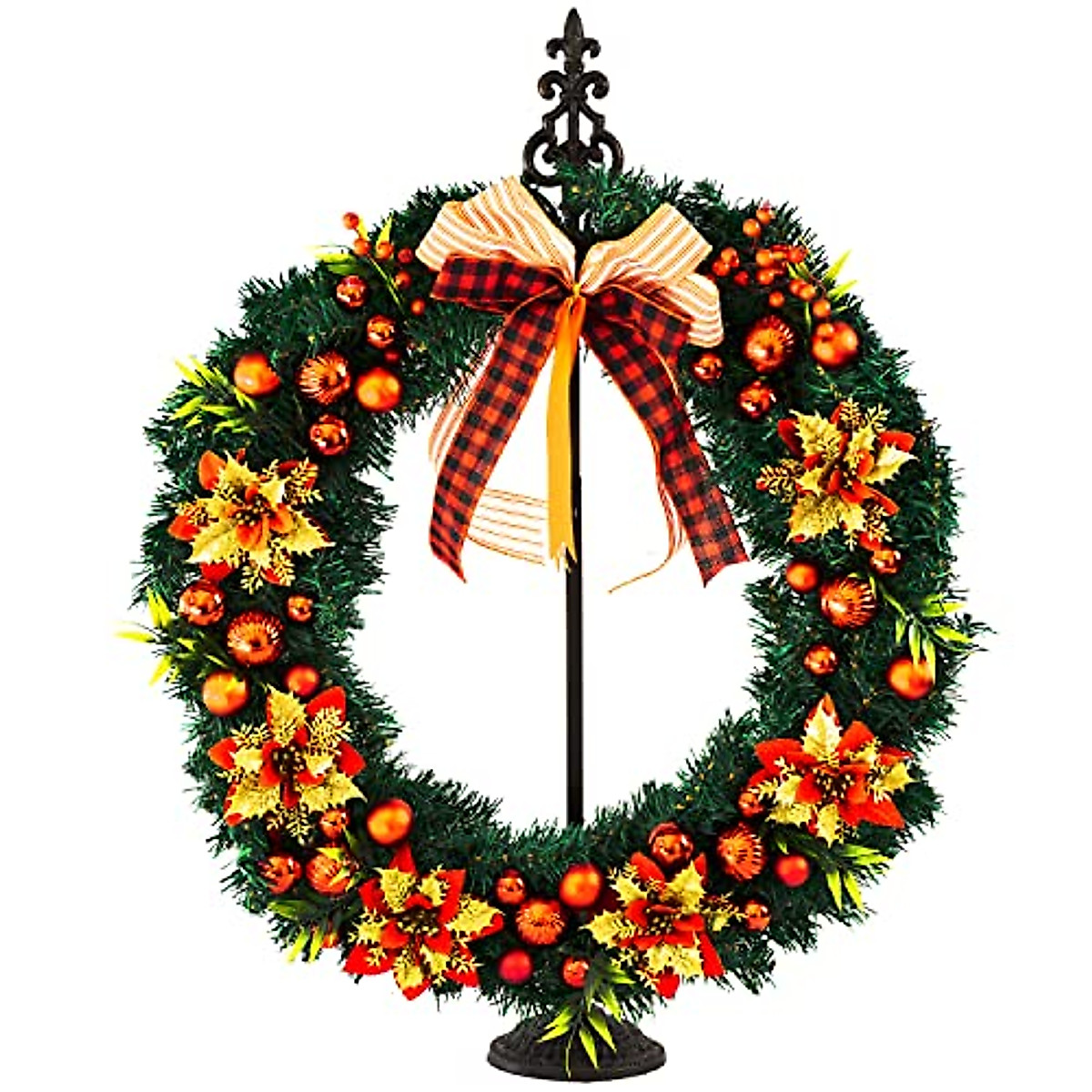 Wreath Stands for Display, Metal Wreath Holder Stand, Standing Wreath Hanger Stand with Study Wrought Iron Base, Adjustable Tabletop Display Stand for Christmas and New Year Wreath, Wedding Party Decor