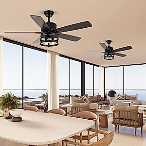 YCGU Rustic Farmhouse Ceiling Fan with Lights, 52 Inch Industrial Cage Ceiling Fan Light, Indoor Outdoor Ceiling Fan with Remote, Reversible DC Motor for Farmhouse Patios Bedroom Garage