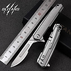 OLITANS AL-T011 Folding Scalpel CNC Titanium Handle Mini Folding Knife #24 Replaceable Blades Pocket Knife Box Open Tools