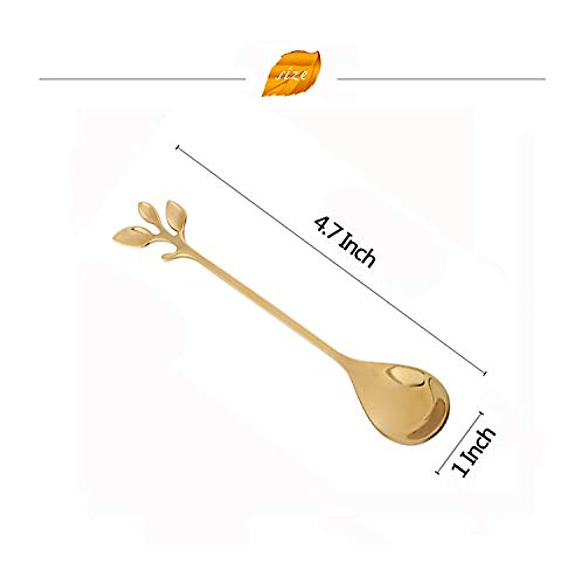 AnSaw Gold Small Swan Base Holder With Gold 10Pcs 4.7Inch leaf Handle Coffee Spoon Set