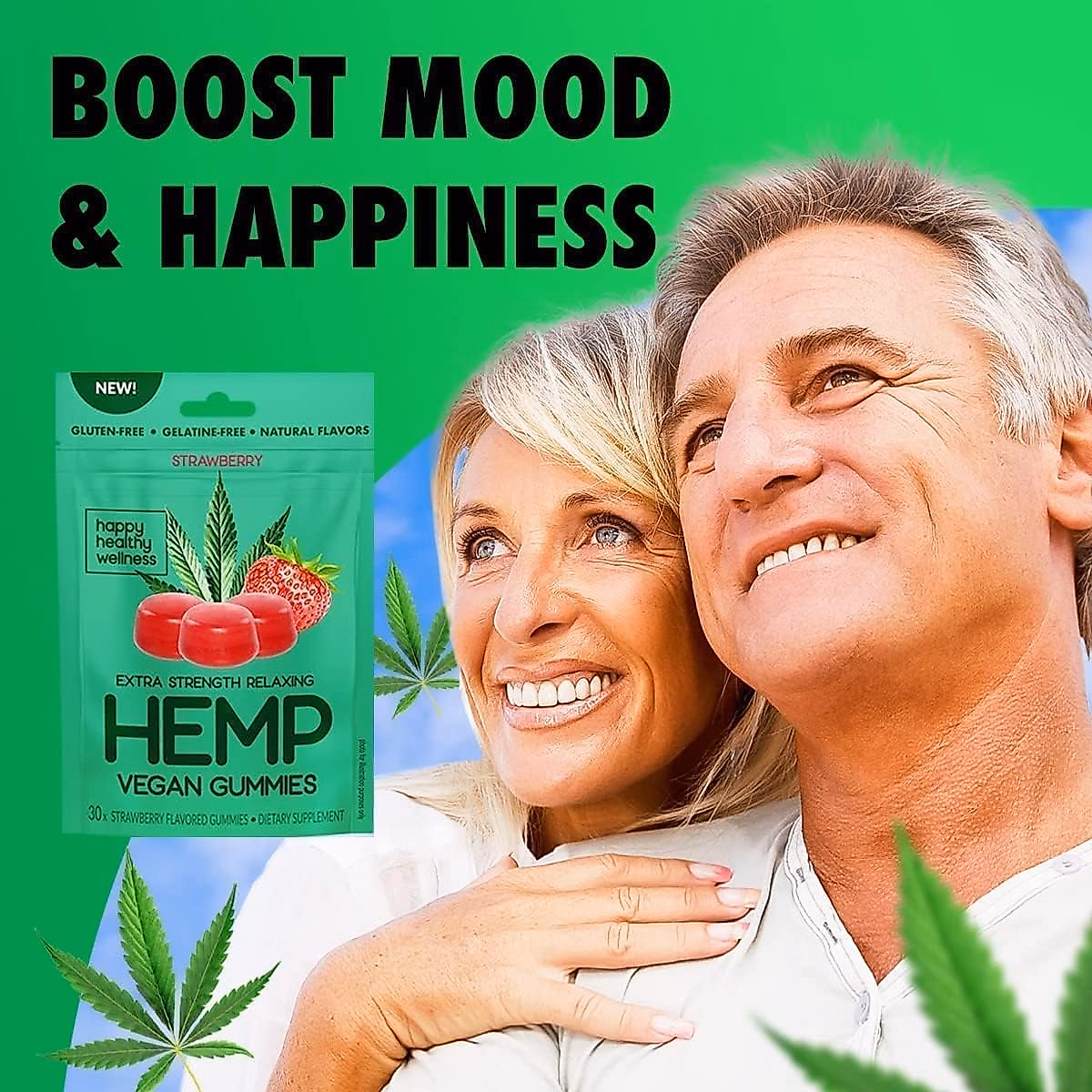 Happy Healthy Wellness Vegan Gummies Gelatine & Gluten Free Strawberry Flavor (30 Count) Made in USA for Adults