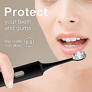 PSWCHENYL Sonic Electric Toothbrush USB Rechargeable with 6 Brush Heads 3 Modes with 2 Minutes Build in Smart Timer for Adults and Kids, One Charge for 60 Days IPX7 Waterproof Cleaning（Black）
