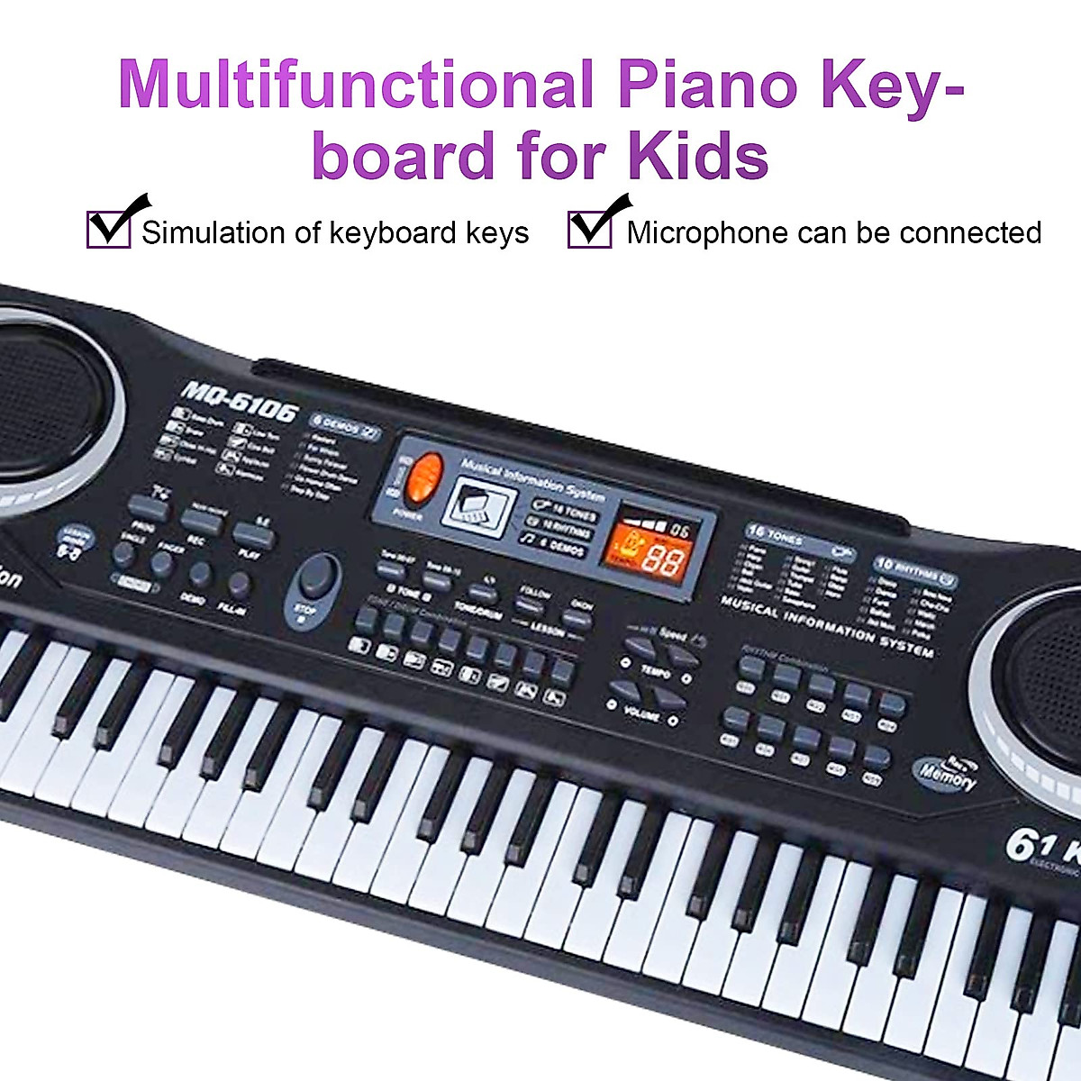 61 Key Digital Music Piano Keyboard for Kids,Portable Electronic Musical Instrument,Multi-function Keyboard with Microphone Gifts for Boys and Girls