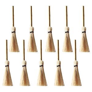 10Pcs Mini Broom Straw Craft Decoration Miniature Witch Broom Decoration Dollhouse Mini Room Scenery Accessory