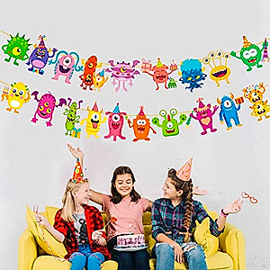 2pcs Little Monster Banner Decorations Monster Party Supplies Little Monster Theme Birthday Party Banner Monster Garland Decorations for Monster Themed Birthday Party Baby Shower Party Supplies