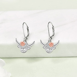 Highland Cow Dangle Earrings Sterling Silver Highland Cow Drop Earrings Gifts Women