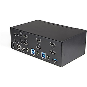 StarTech.com 2 Port Dual Monitor HDMI KVM Switch - 4K 60Hz Ultra HD HDR - Desktop 4K HDMI 2.0 KVM Switch with 2 Port USB 3.0 Hub (5Gbps) & 4X USB 2.0 HID, Audio - Hotkey Switching - TAA
