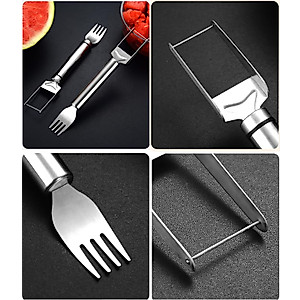 2-in-1 Stainless Steel Fruit Cutter, 2024 Upgrade Watermelon Slicer Cutter Summer Watermelon Fruit Cutting Fork, Stainless Steel 2-in-1 Watermelon Fork Slicer for Home Kitchen Gadget (1 Pcs)