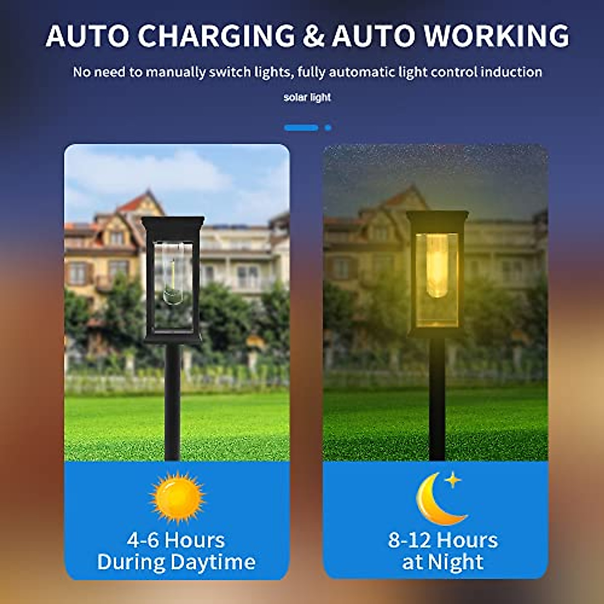 Amzxart Solar Pathway Lights Outdoor, 6 Pack Solar Lights Outdoor Waterproof IP65, Auto On/Off Pathway Lights Solar Powered Garden Lights for Walkway Yard Backyard Lawn Landscape Lighting Decorative