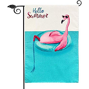 Hello Summer Flamingo Garden Flag Vertical Double Sided 12.5 x 18 Inch Welcome Summer Flag Yard Lawn Porch Patio Outdoor Decoration