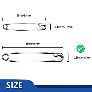 ZIPCCI 3 inch Safety Pins, 100 Pcs Safety Pins Heavy Duty, Large Safety Pins, Steel Wire