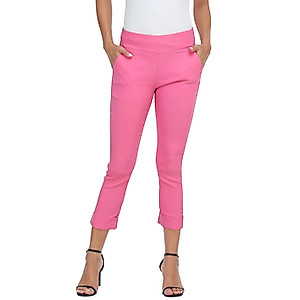 HDE Pull On Capri Pants for Women with Pockets Elastic Waist Cropped Pants Hot Pink - XXL