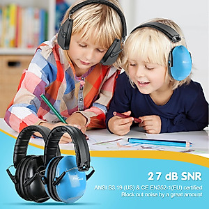 ProCase Noise Cancelling Headphones for Kids Toddler, SNR 27dB Noise Reduction Ear Muffs, Kids Ear Protection for Fireworks Autism, Sensory Headphones for Autistic Kids -2 Pack, Blue & Black