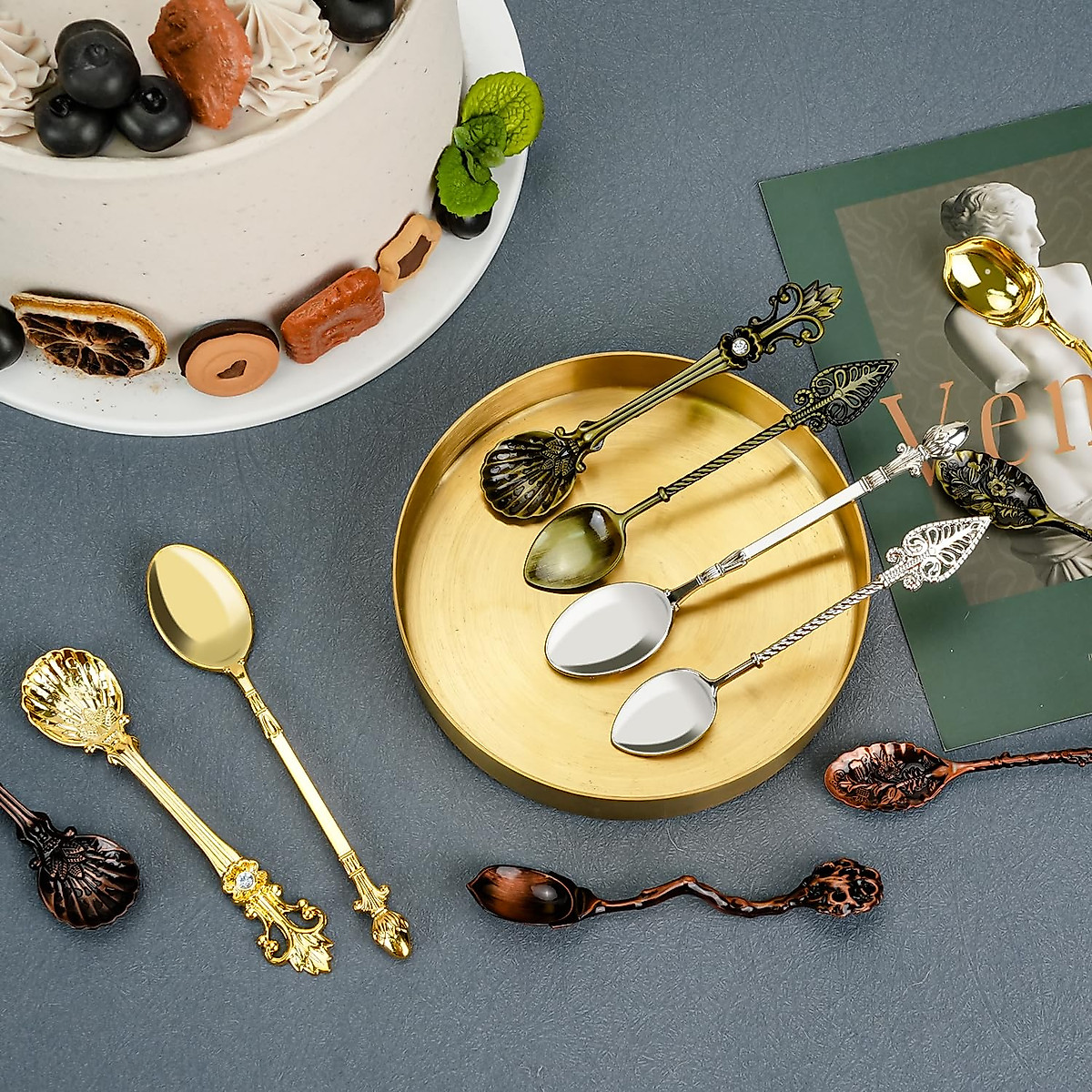 HOSTK Retro Coffee Spoons, Creative Tableware Dessert Spoons, Crystal Alloy Spoons, Vintage Carved Tea Spoons for Coffee Sugar Ice Cream Dessert Cake Soup Party Supplies Home Office(18 Pieces)