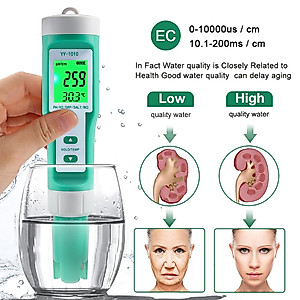 Hydrogen Water Tester 10 in 1 Resistivity/Fertility/H2/pH/TDS/EC/ORP/S.G/Salt/Temp Meter with ATC pH Meter,0.01 High Accuracy pH Tester Digital,TDS Meter PPM Meter for Drinking,Hydroponics,Pool.
