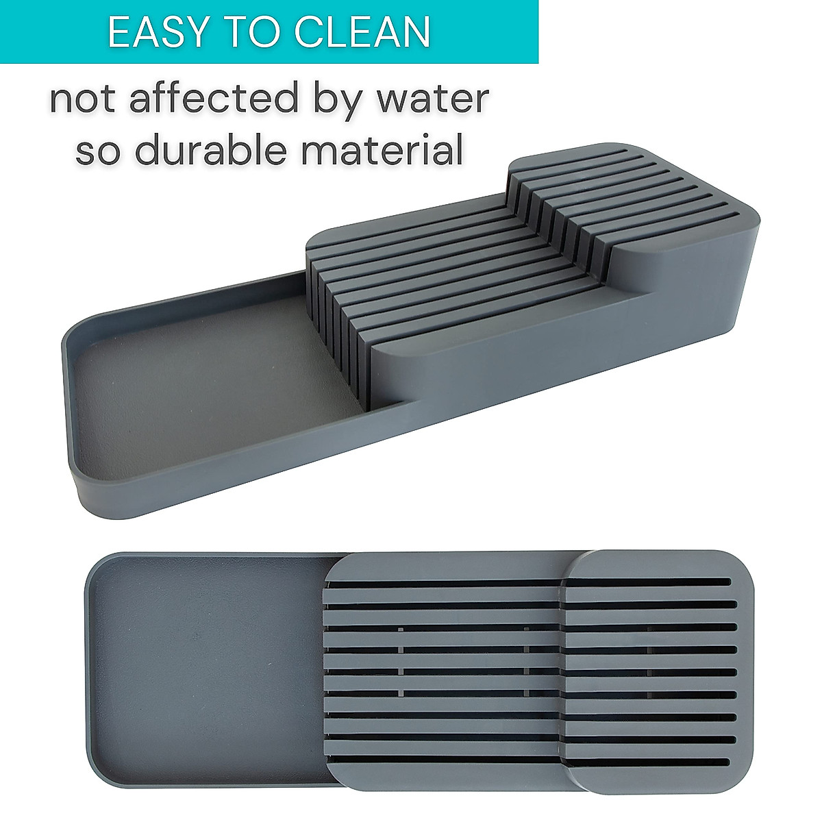 SAVUK Silverware Organizer, Compact Cutlery Organizer, Large Kitchen Drawer Utensil Divider Tray, Small Silverware Holder Spoon Fork Flatware Storage, 9 Section (Knives Organizer)