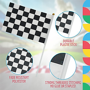 Dazzling Toys Race Car Flags – 36 Mini Checkered Flags with Plastic Sticks, Car Decor Supplies for Racers, Sports Themed Birthday Party Decoration Flag for Kids & Racing Activities for Racer Boys